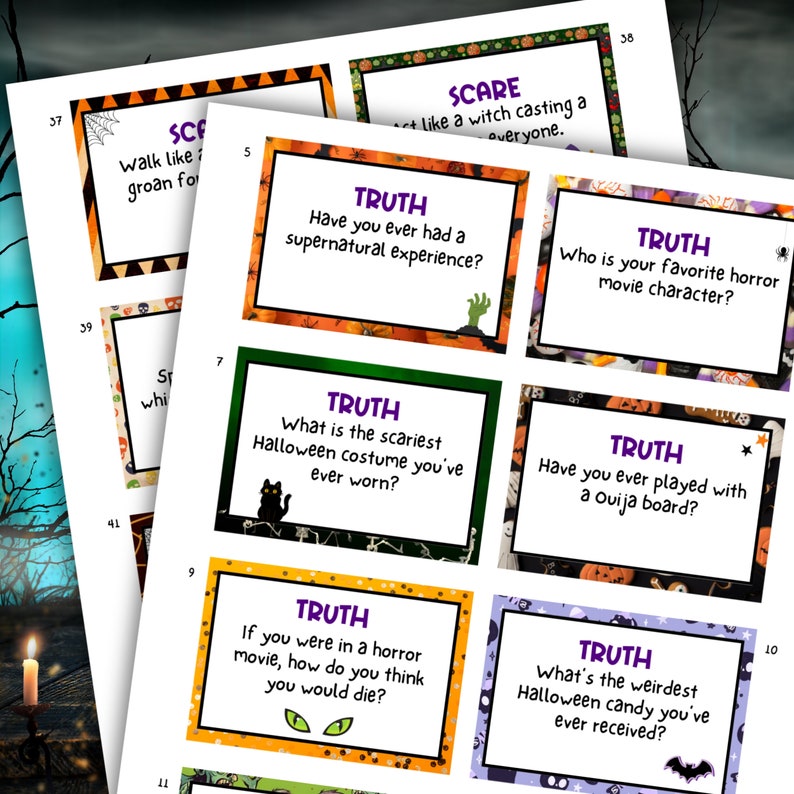 Halloween Truth or Scare Printable Party Game Dare Questions Spooky ...