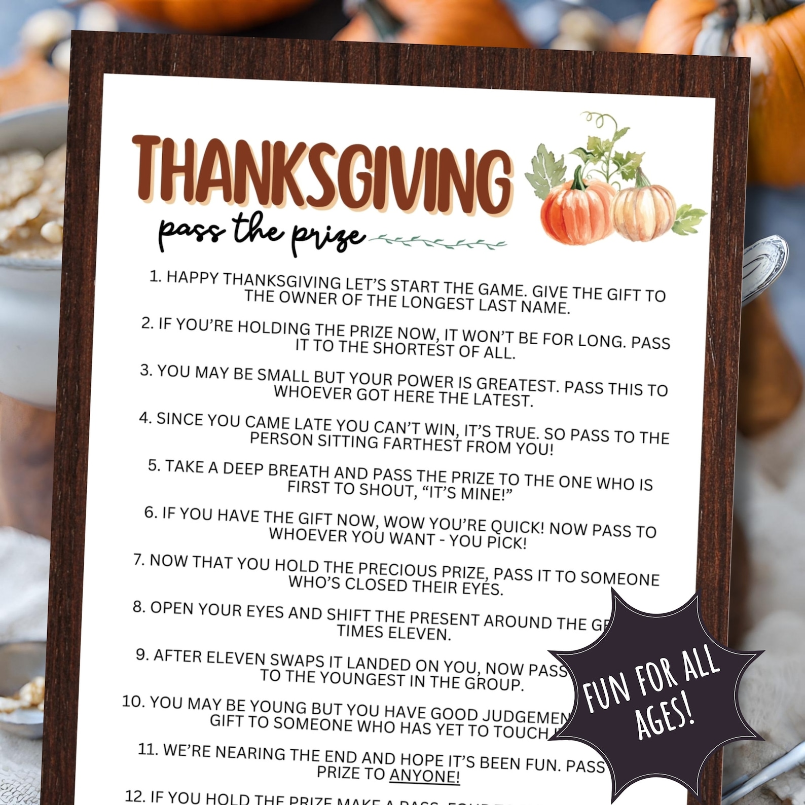 Thanksgiving Friendsgiving Pass the Prize Game Fun for Teens Kids ...