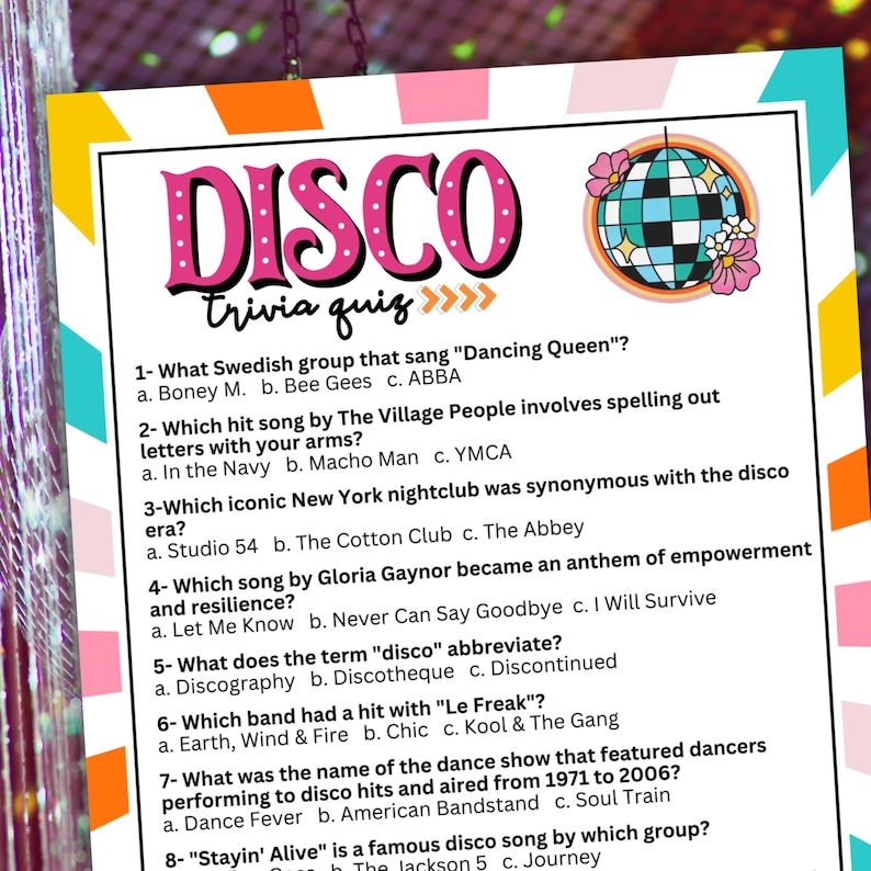 Disco Trivia Quiz Question Game 70's Funky Groovy DJ Retro Vintage ...