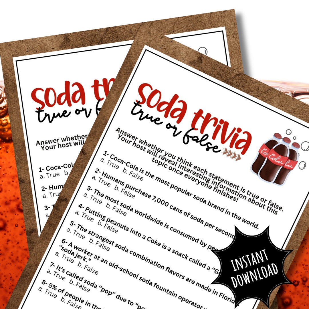 Soda Pop Quiz: True or False Trivia Game (digital Download) - Etsy