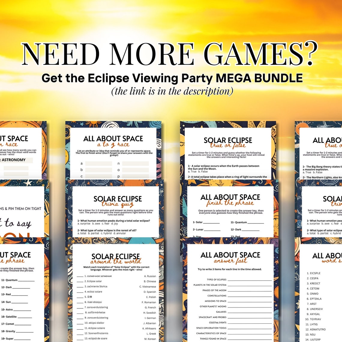 Solar Eclipse Trivia Printable Activity Game for Kids Adults Teenagers ...