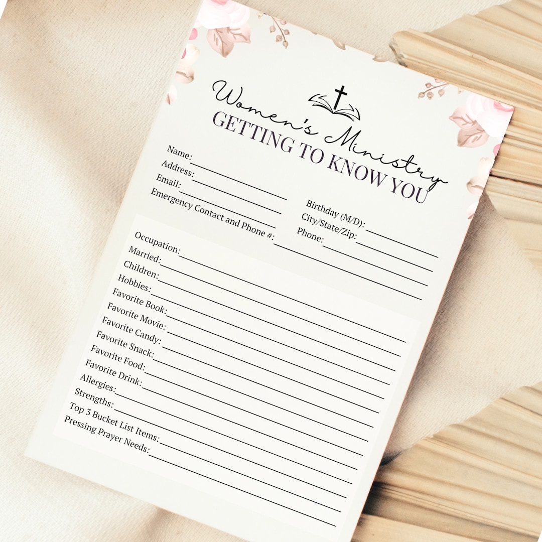 Women's Ministry Getting to Know You Questionnaire (PDF) - Etsy