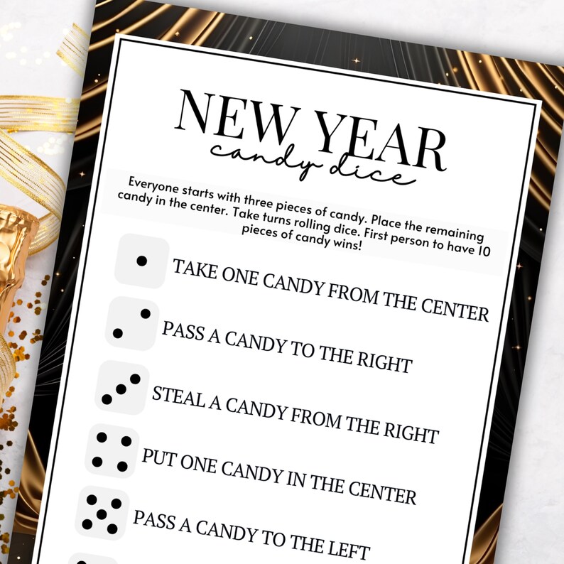 New Year's Eve Candy Dice Roll Fun Printable Game Fun for Adults Kids ...