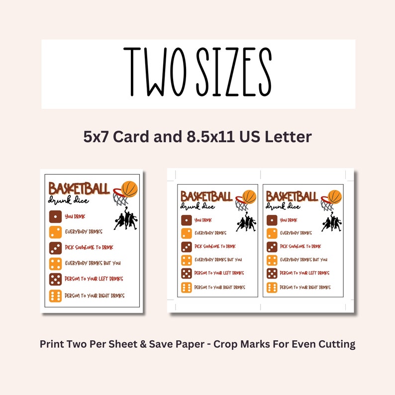 Basketball Drunk Dice Drinking Printable Party Game for Adults to Get ...