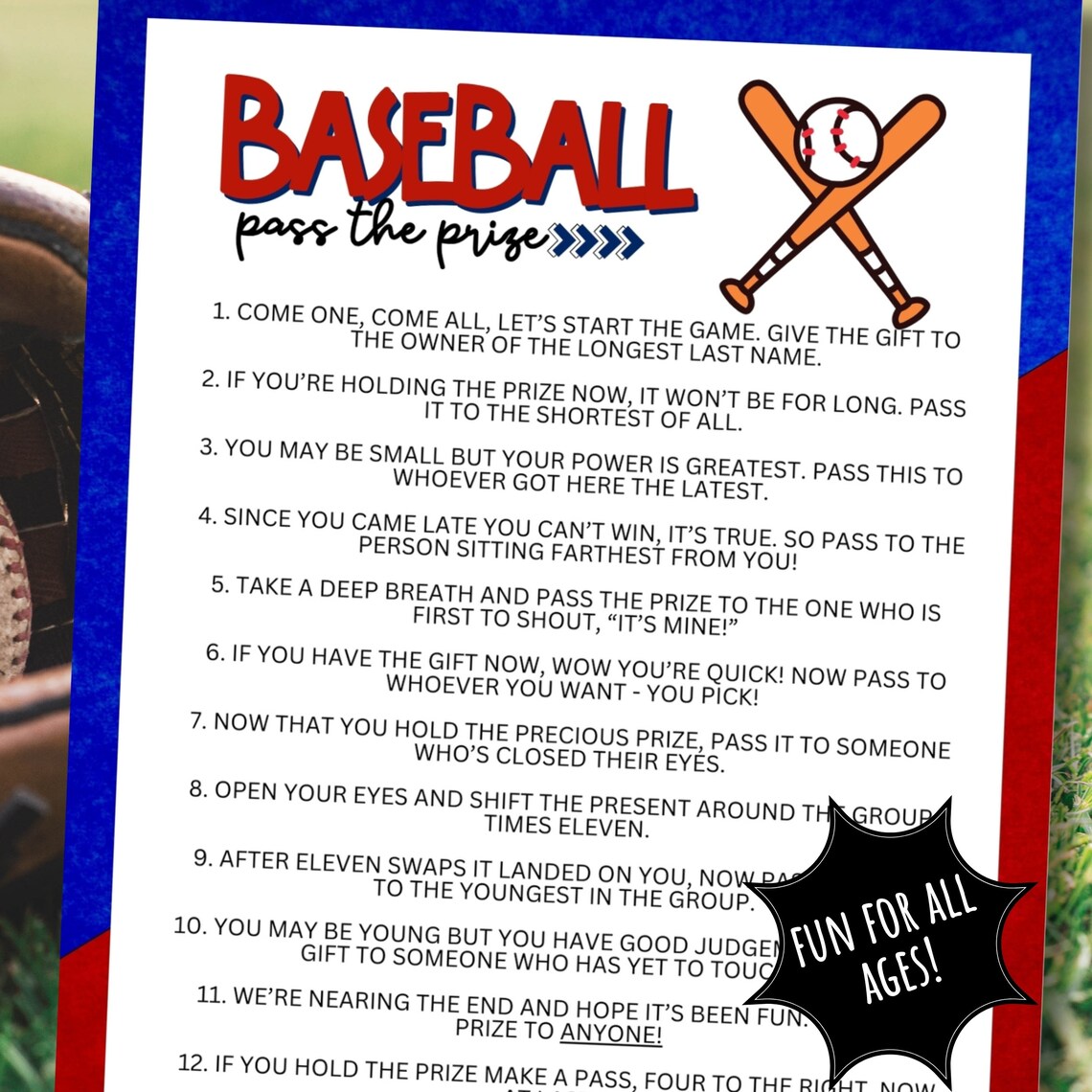 Baseball Pass the Prize Left Right Game for Major Minor League Team ...