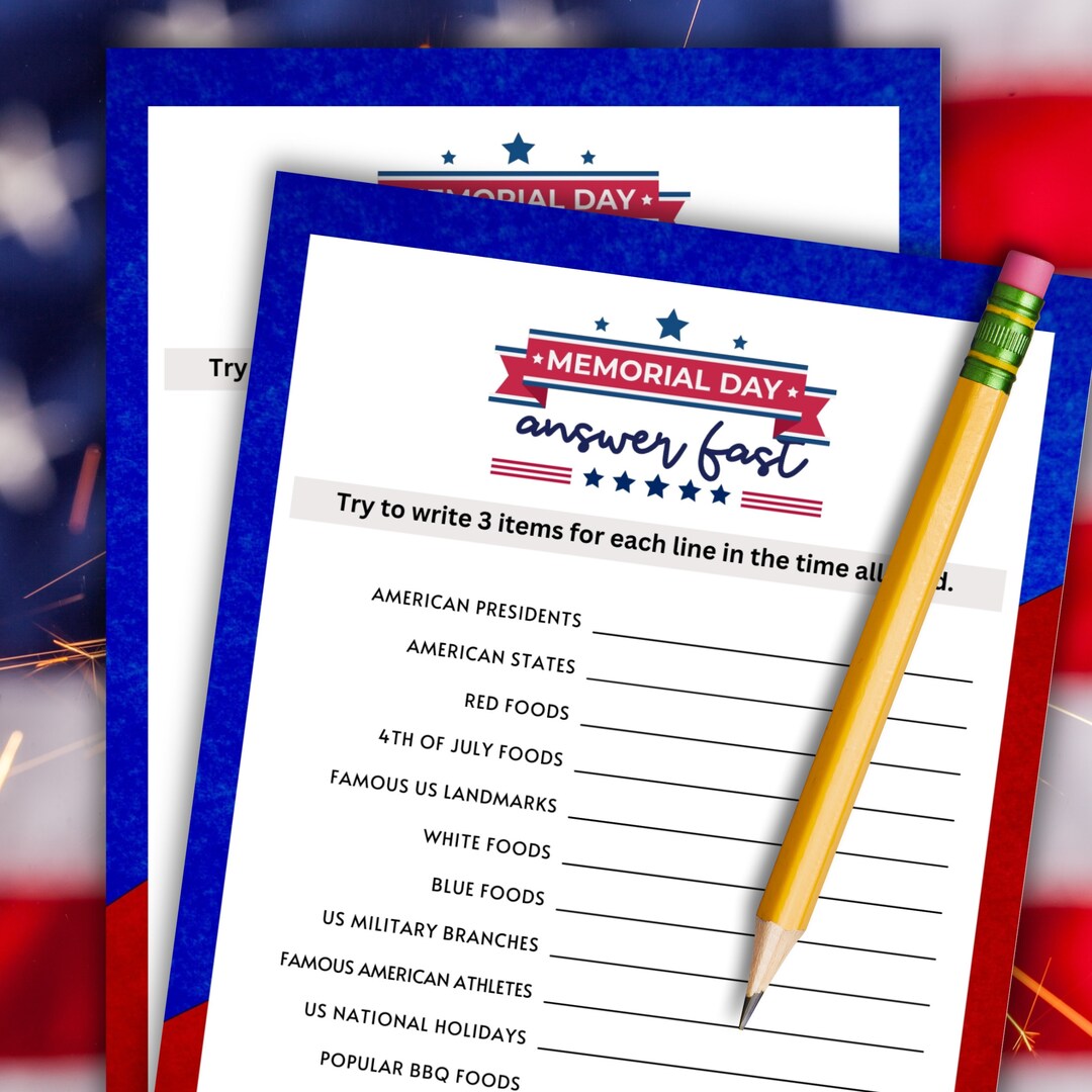 Memorial Day Answer Fast Word Game for Family Fun Think Quick American ...
