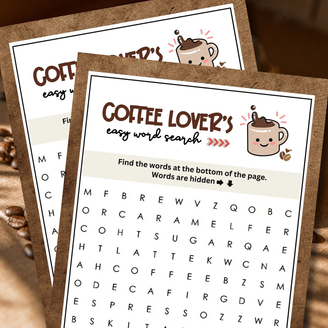 Coffee Word Search Simple and Easy for Little Kids Birthday Party or ...