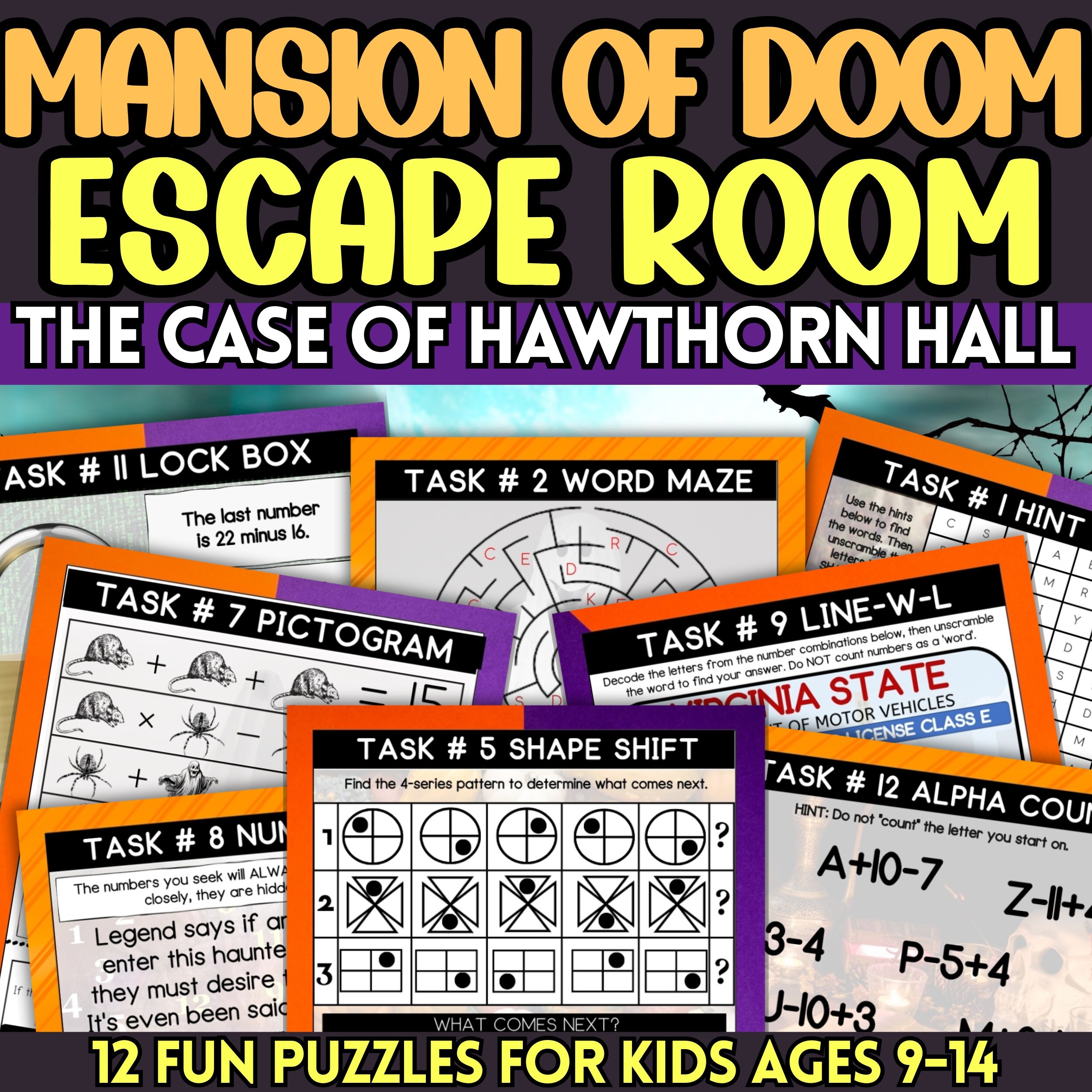 Haunted Mansion Escape Room Game: Teen Mystery, Printable Puzzles (PDF ...
