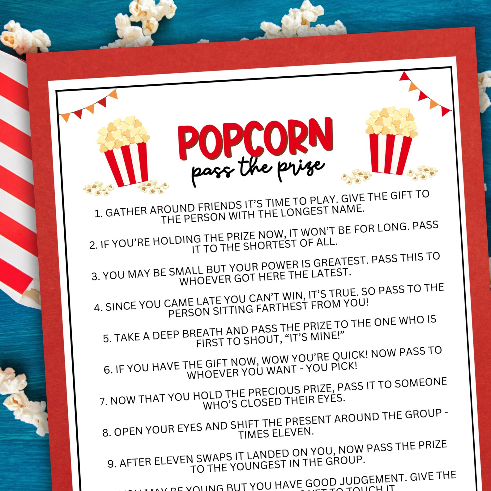 Popcorn Pass the Prize Game: Birthday Party Activity (PDF) - Etsy