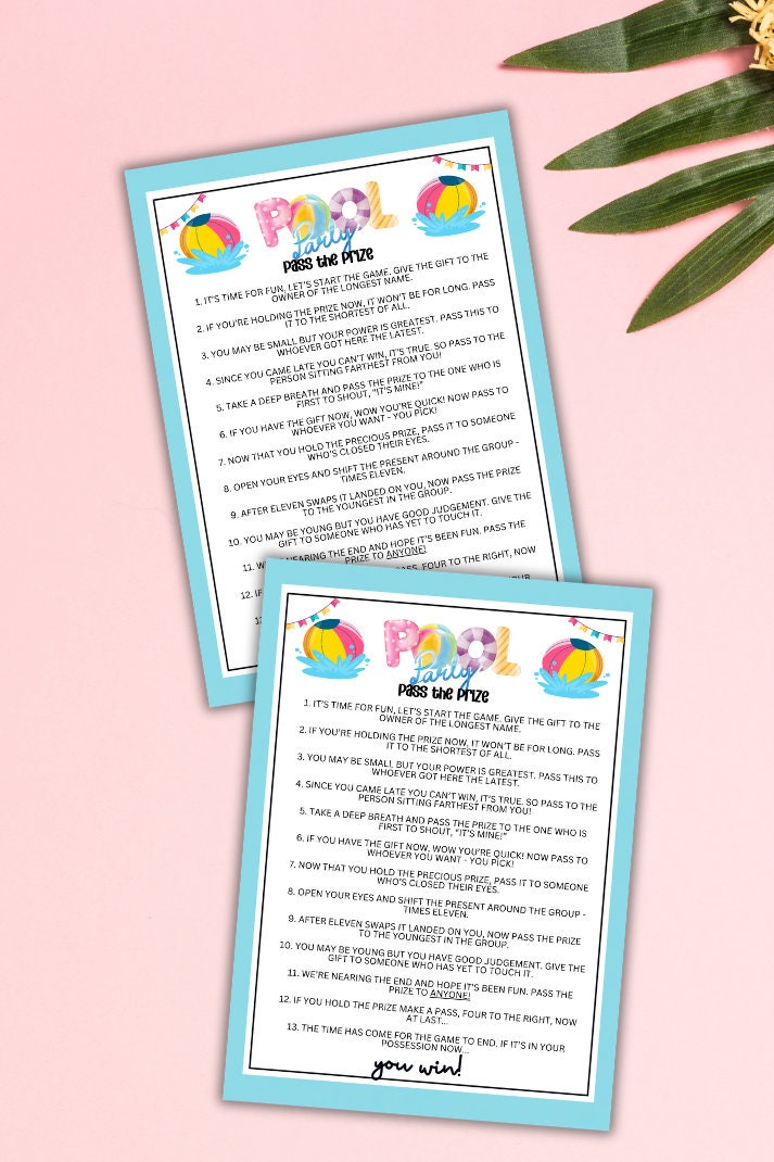 Pool Party Pass the Prize Left Right Summer Themed Activity Backyard ...