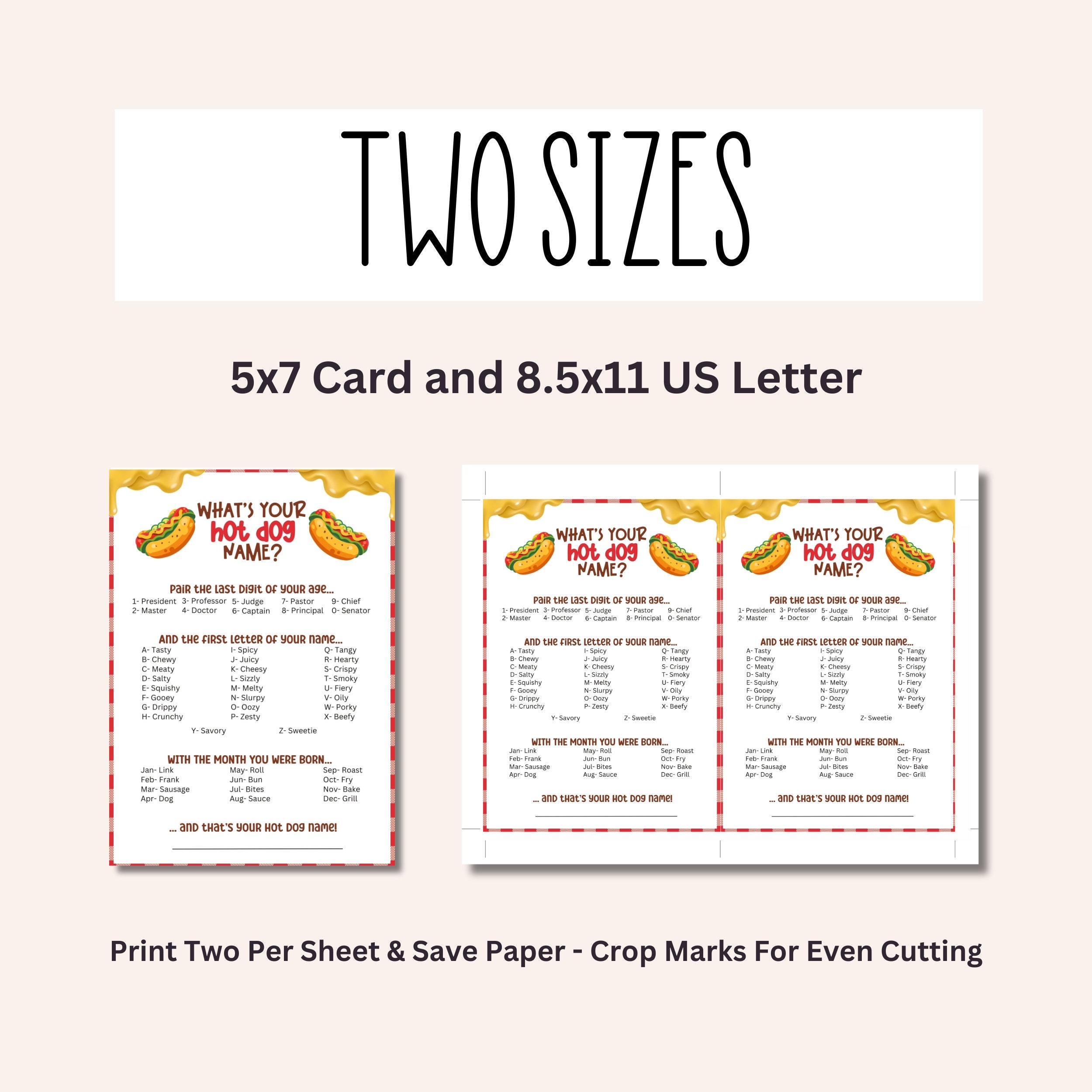 What's Your Hot Dog Name Game Personalized Bratwurst Party Activity for ...