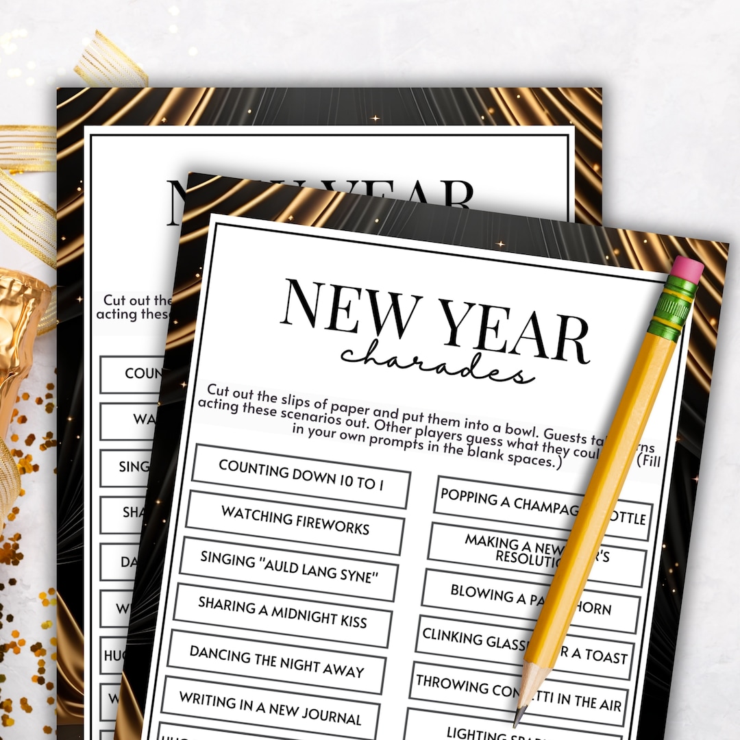 New Year's Eve Charades Game for Holiday Parties Countdown Ball Drop ...
