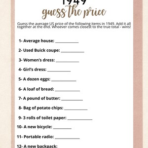 Born in 1949 Trivia 75th Birthday Game Party Pack Bundle Set of Instant ...