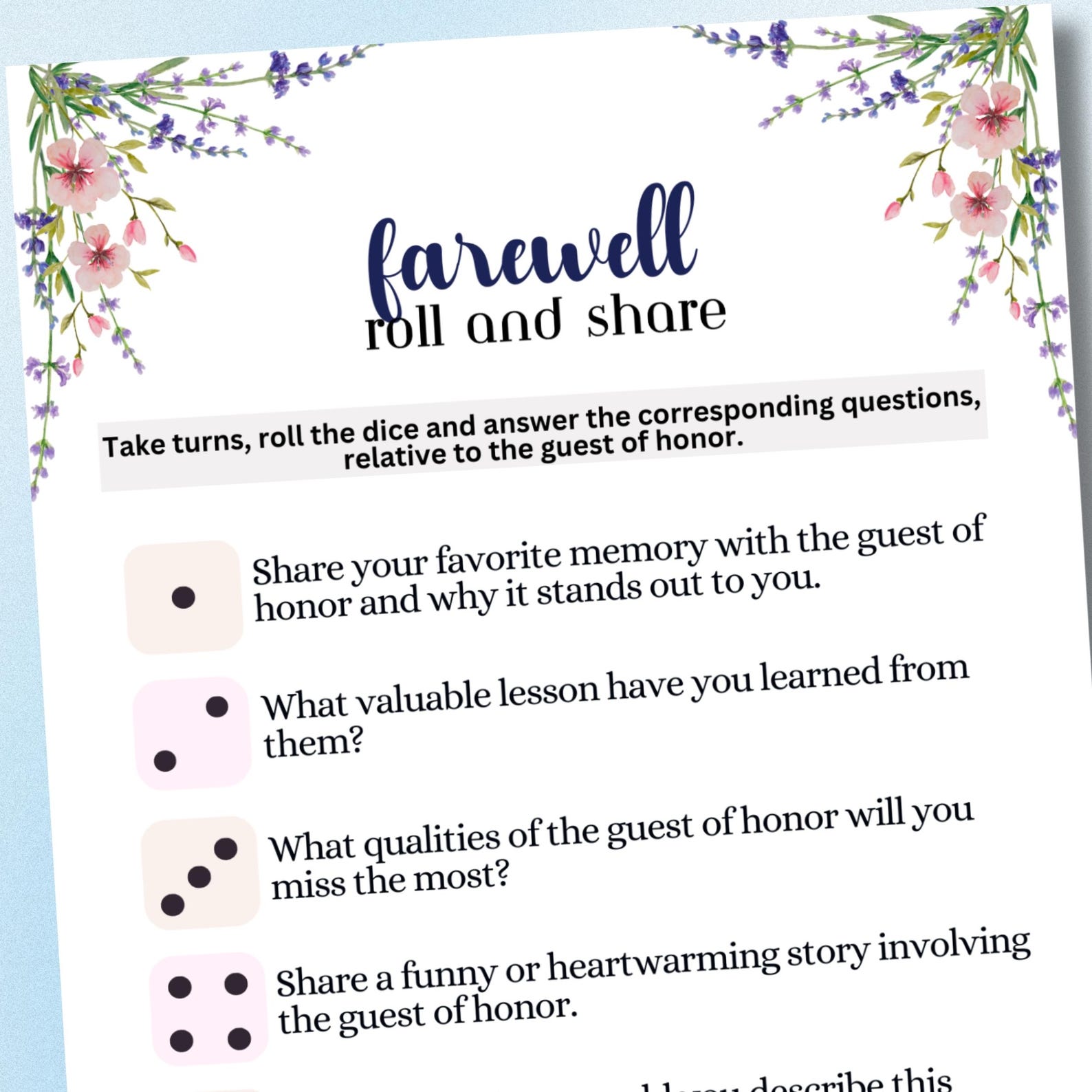 Moving Away Farewell Party Roll and Share Dice Game for Going Abroad ...