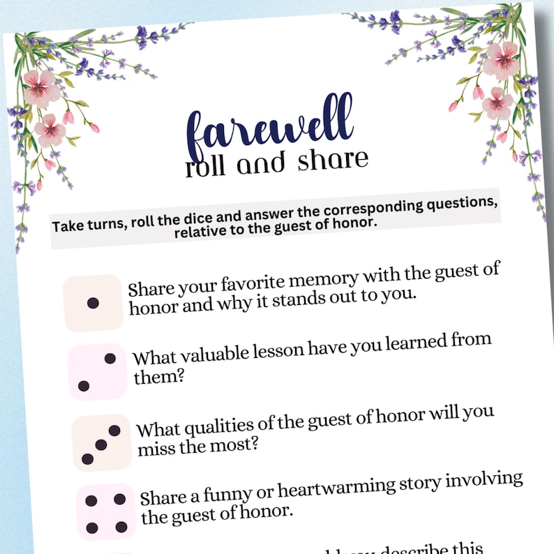 Farewell Roll and Share Game: Goodbye Party Activity (digital Download ...