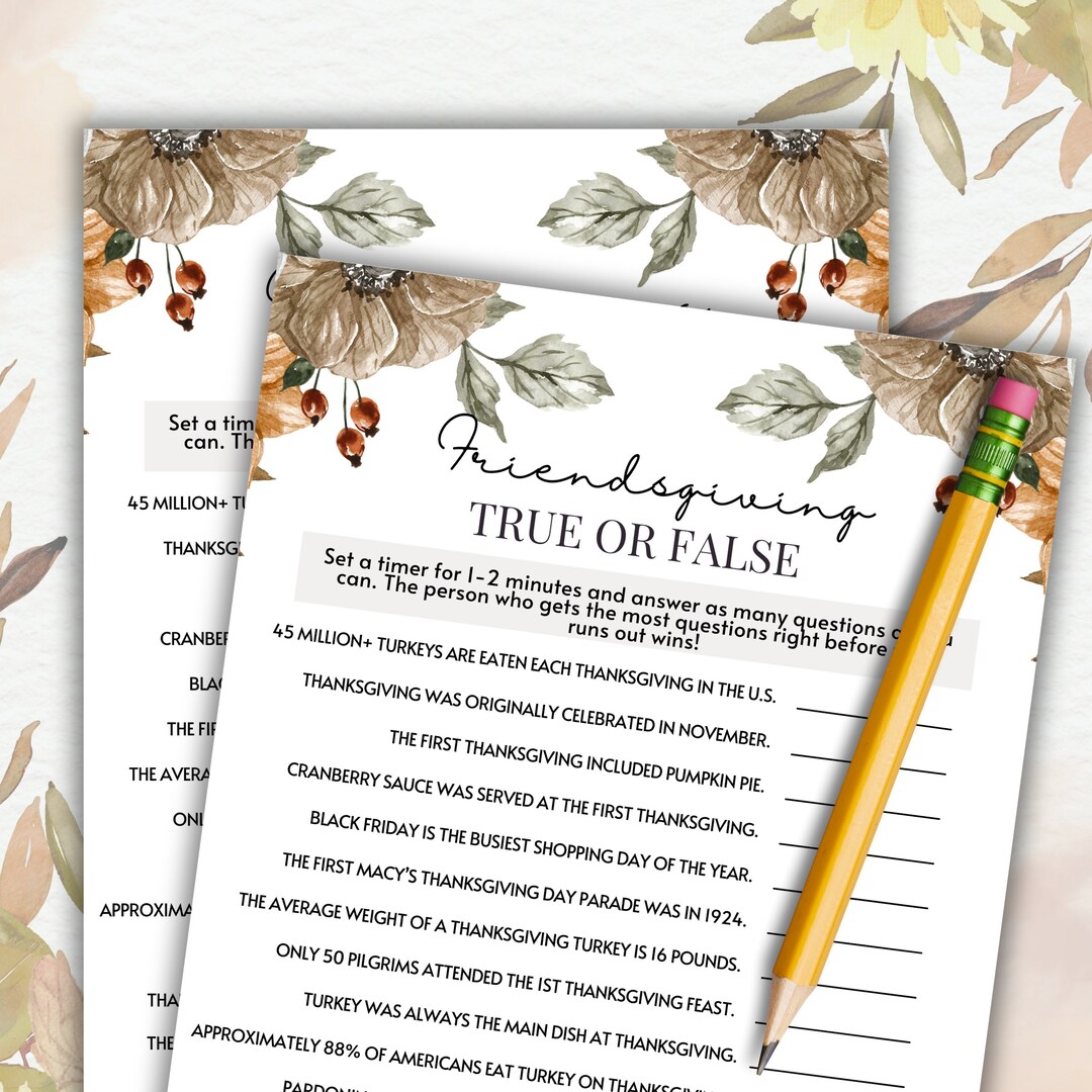 Thanksgiving True or False Trivia Game: Fun Facts (PDF Download) - Etsy