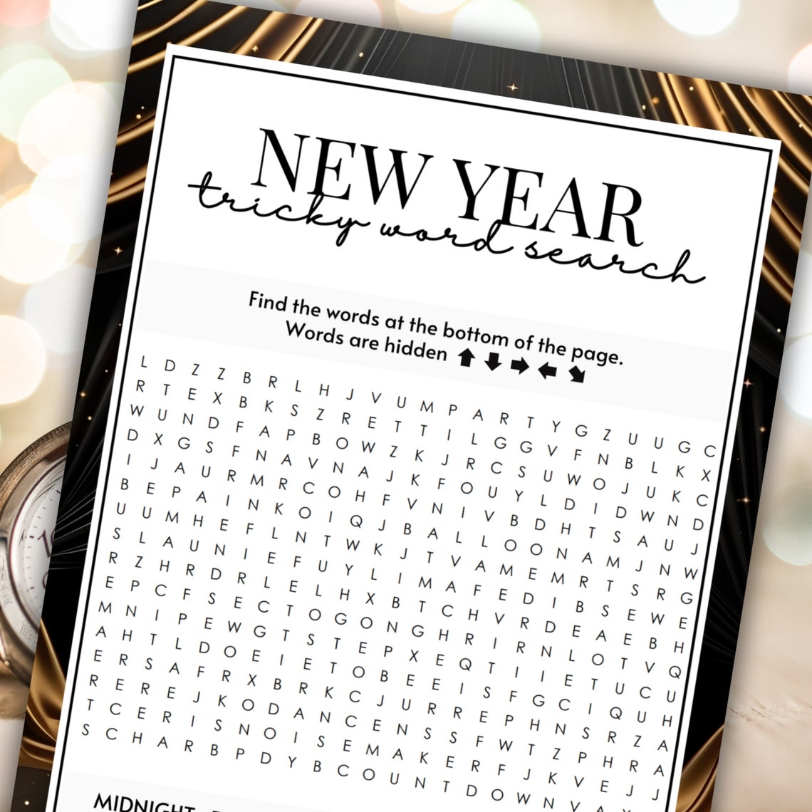 New Year's Eve Tricky Word Search Game: Printable Party Activity (PDF ...