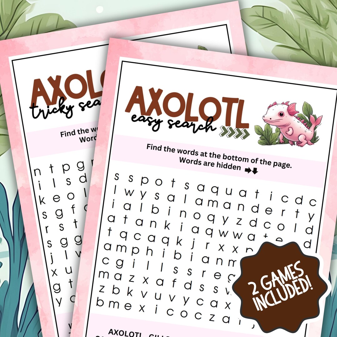 Axolotl Word Search for Tween Teen Girl Birthday Party Summer June July ...