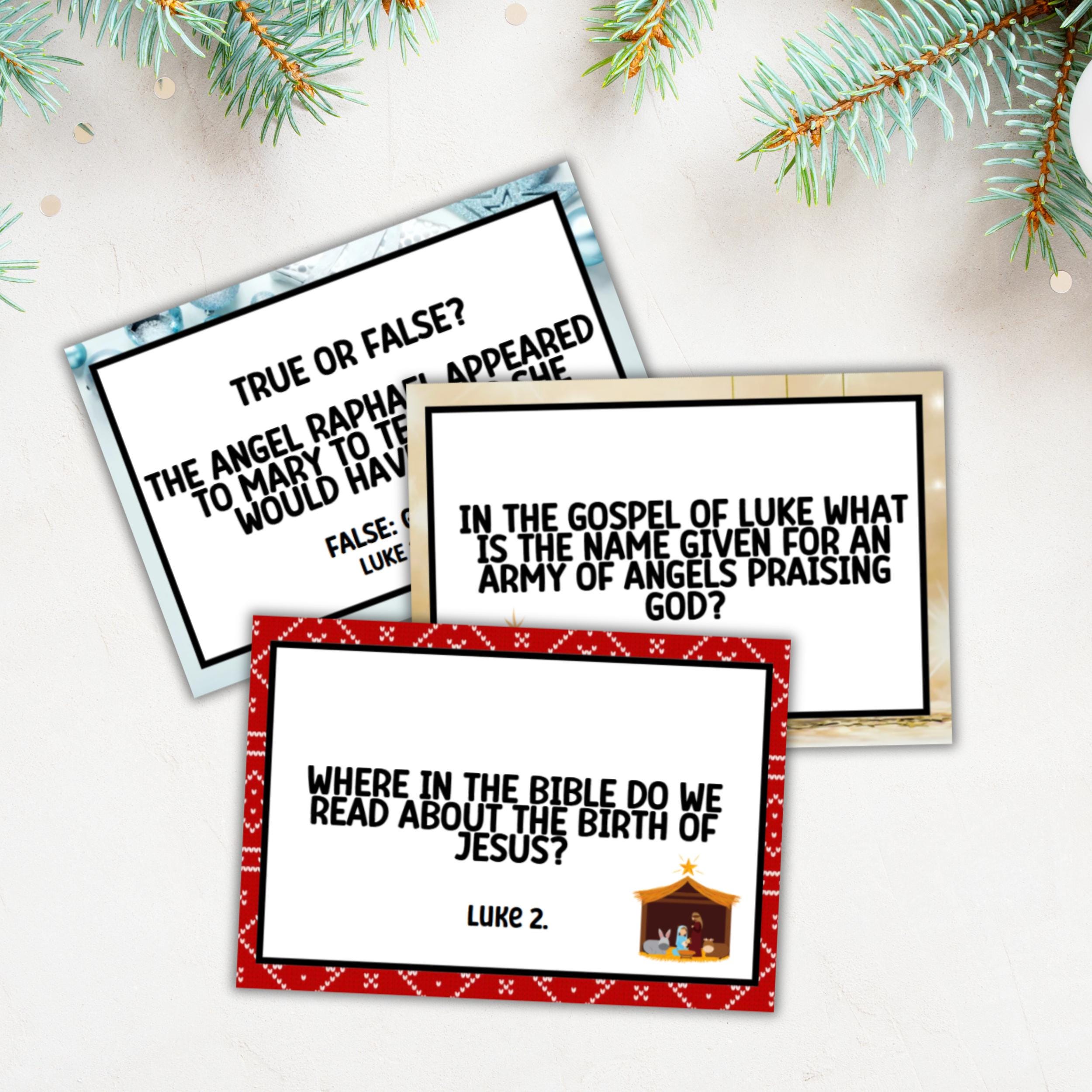 Christmas Bible Trivia Cards Printable Jesus Nativity Quiz KJV Youth ...