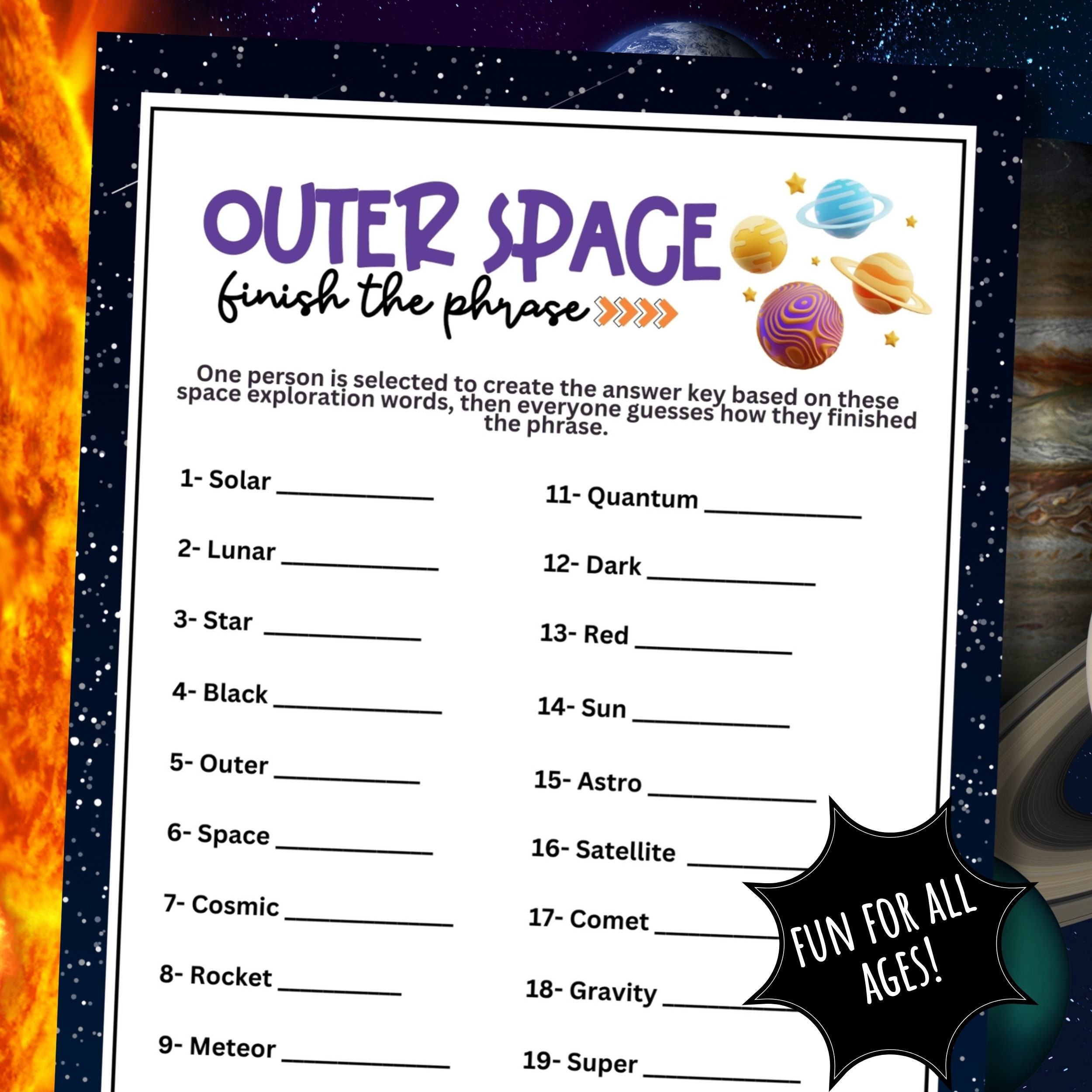 Solar Eclipse Finish the Phrase Word Game Activity for Kids Adults ...