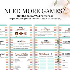 1934 Trivia 90th Birthday Game Bundle (printable Quizzes) - Etsy