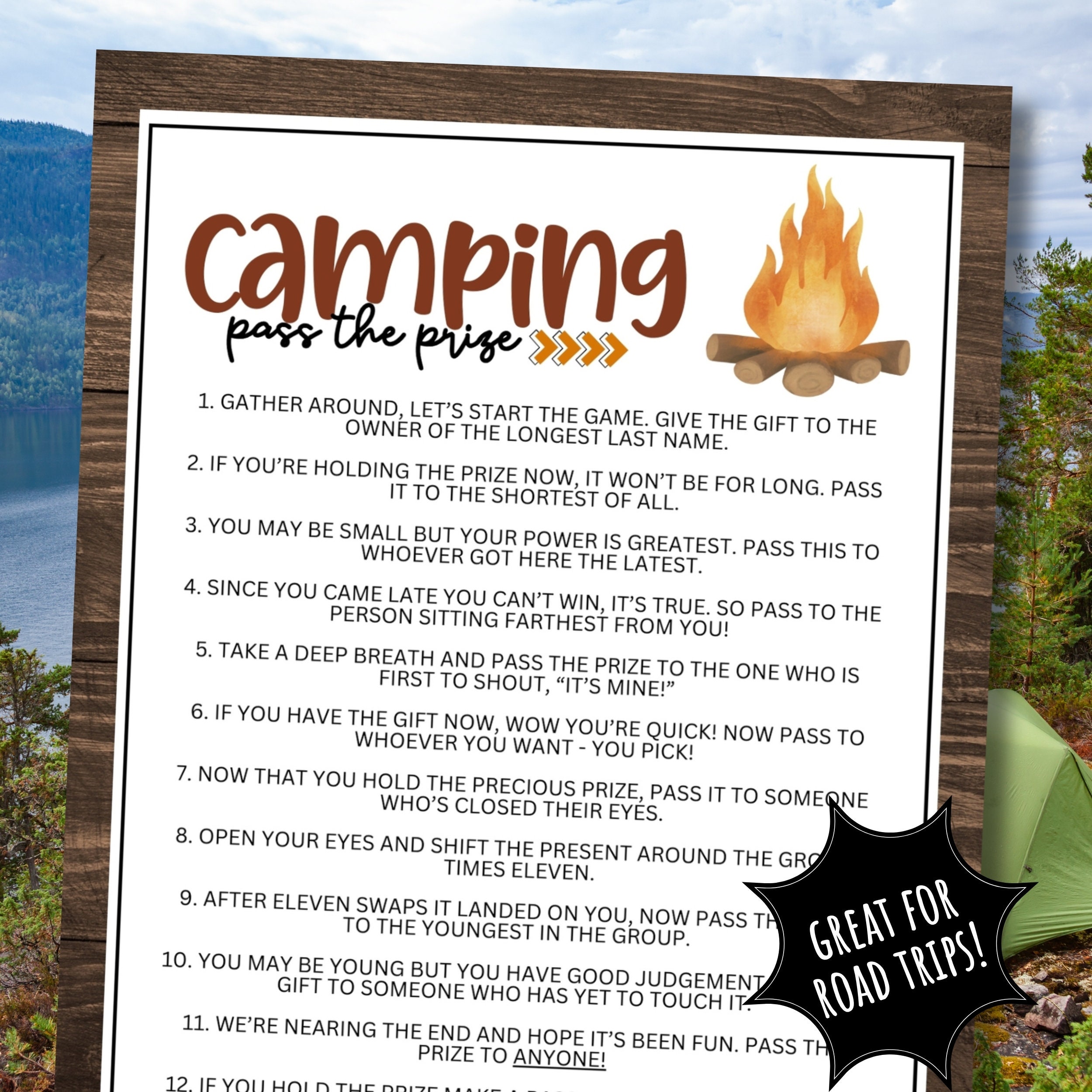 Camping RV Road Trip Pass the Prize Game Activity for Family Adventure ...