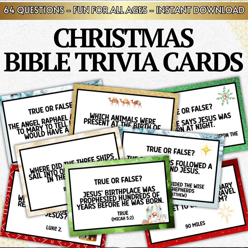 Christmas Bible Trivia Cards Printable Jesus Nativity Quiz KJV Youth ...