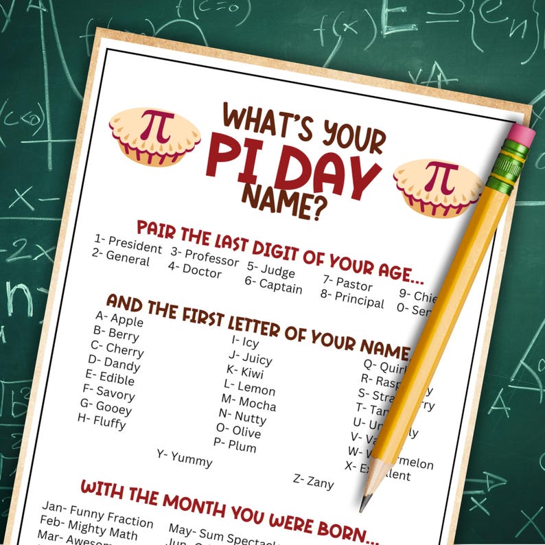 What's Your Pi Day Name - Printable Pi Day Activities - Classroom Games for Pi Day - Fun Family ...