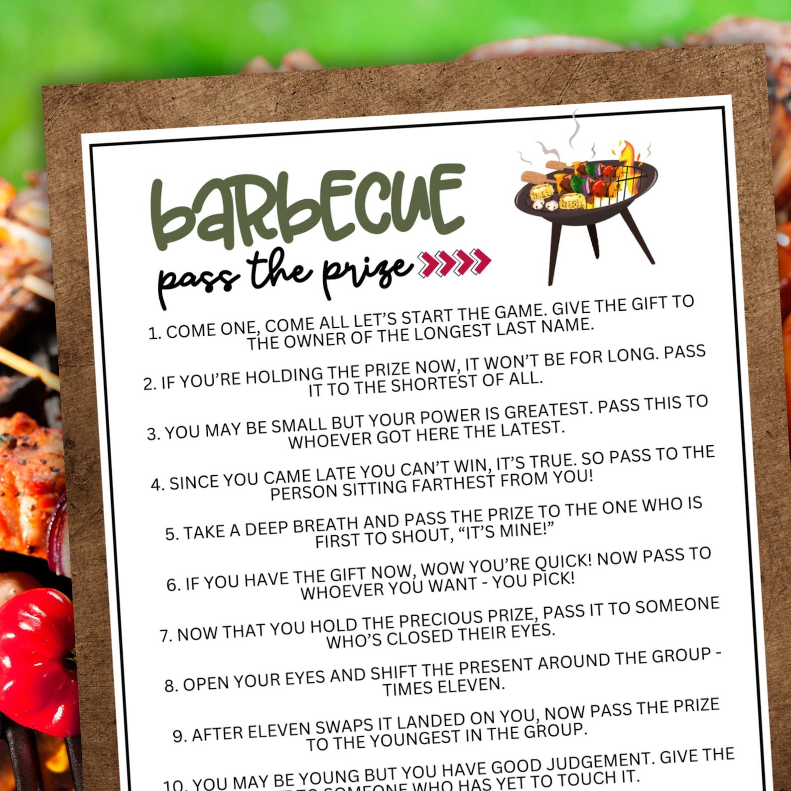 Barbecue Pass the Prize Game: Summer BBQ Party Activity (PDF) - Etsy