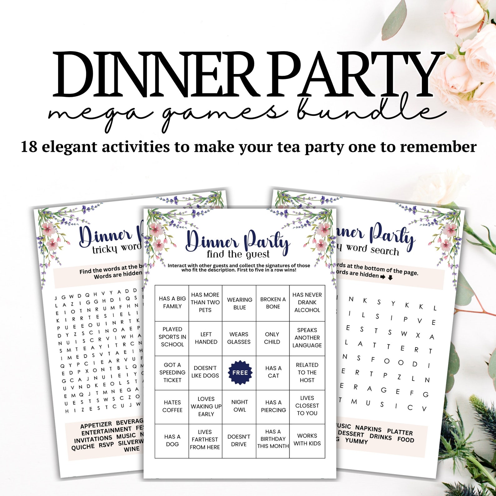 Dinner Party Games Bundle of 18 Minimalist Icebreaker Table Ideas for ...