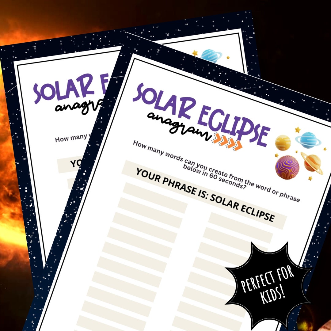 Solar Eclipse Viewing Party Anagram Make Some Words Printable PDF Game ...