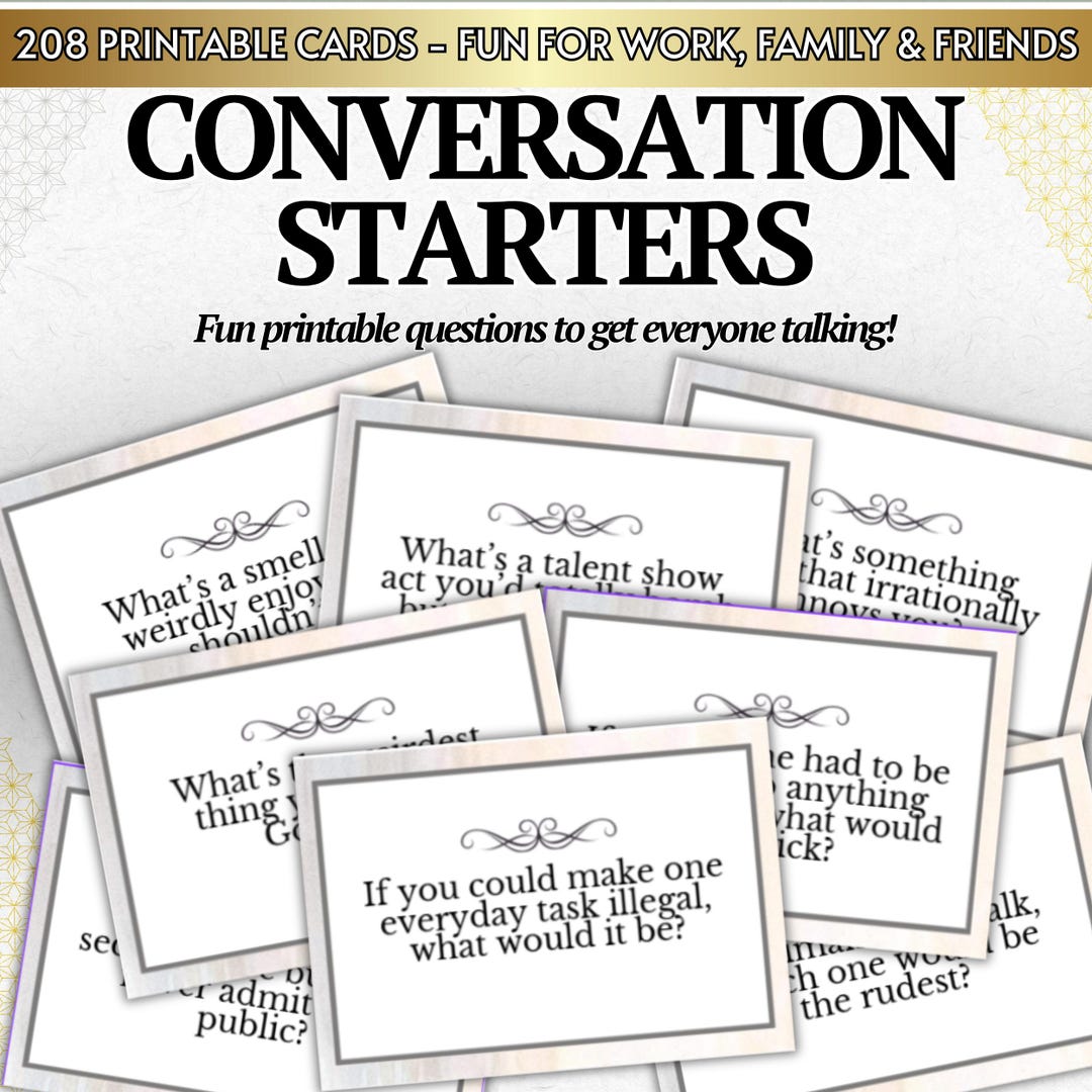 208 Conversation Starter Cards - Printable Icebreaker Party Questions ...