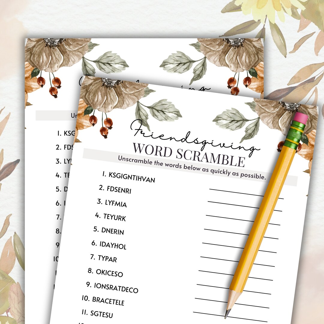 Friendsgiving Word Scramble Printable Party Game for Kids Tweens Teens ...