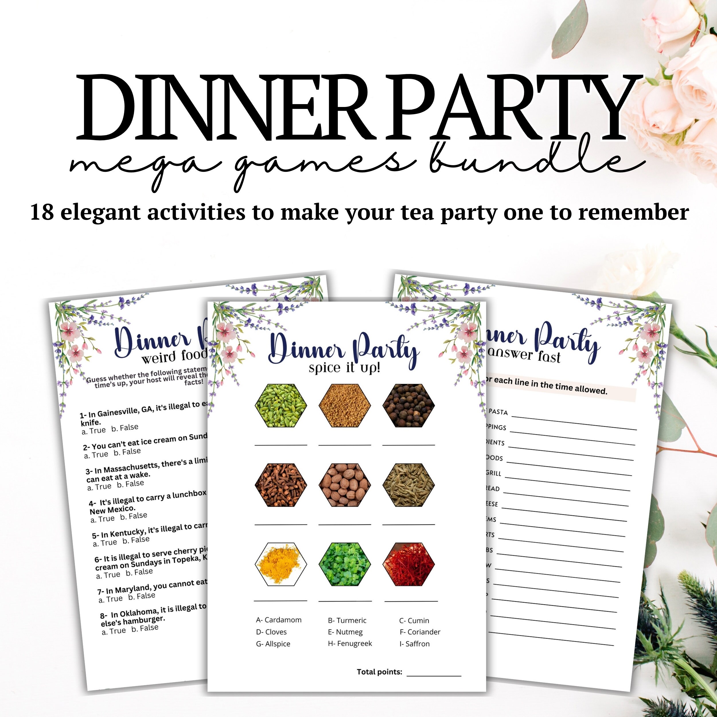 Dinner Party Games Bundle of 18 Minimalist Icebreaker Table Ideas for ...