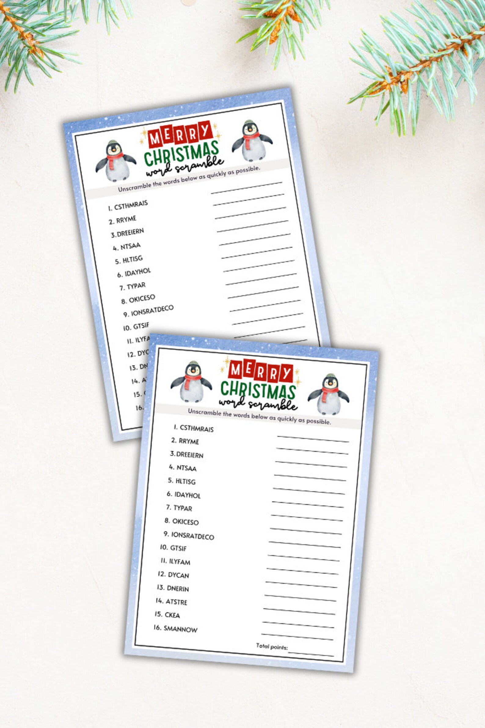 Christmas Word Scramble Printable Party Game for Kids Tweens Teens ...
