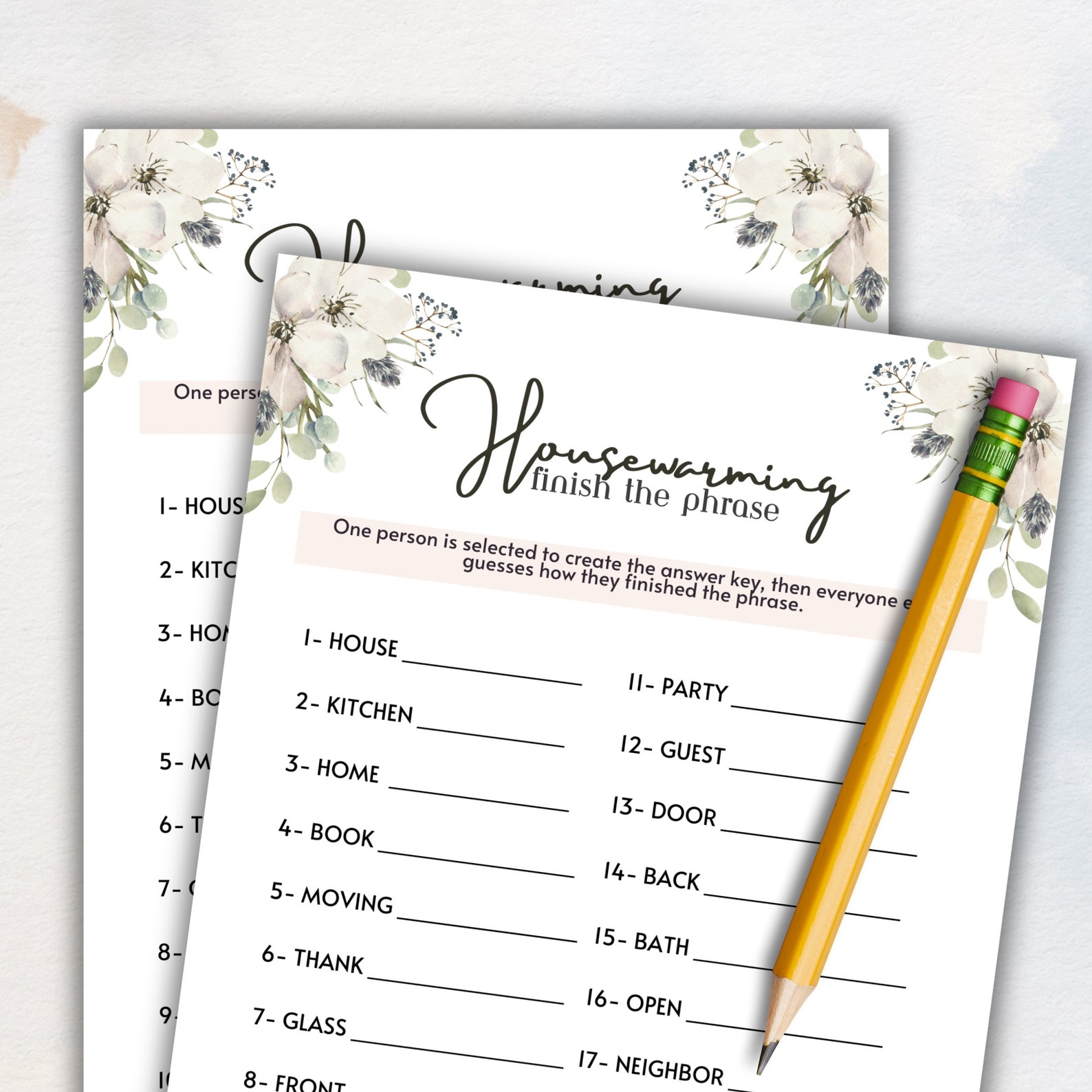 Housewarming Party Finish the Phrase Trivia Game Welcome Moving in New ...