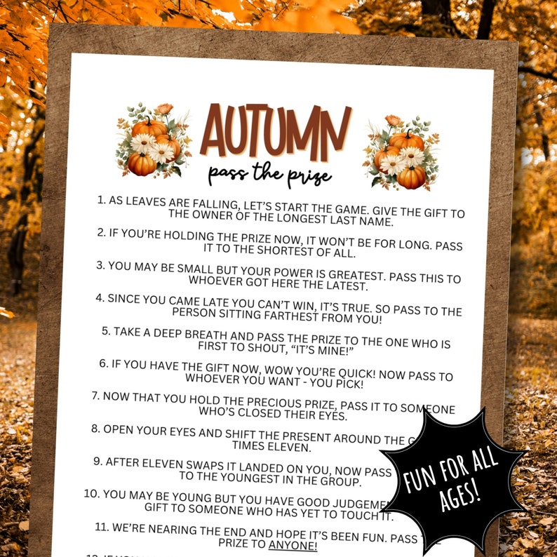 Fall Pass the Prize Game: Autumn Party Activity (PDF) - Etsy