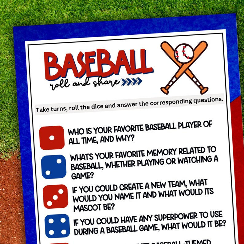 Baseball Roll and Share Dice Game Fun Printable PDF for Birthday Party ...