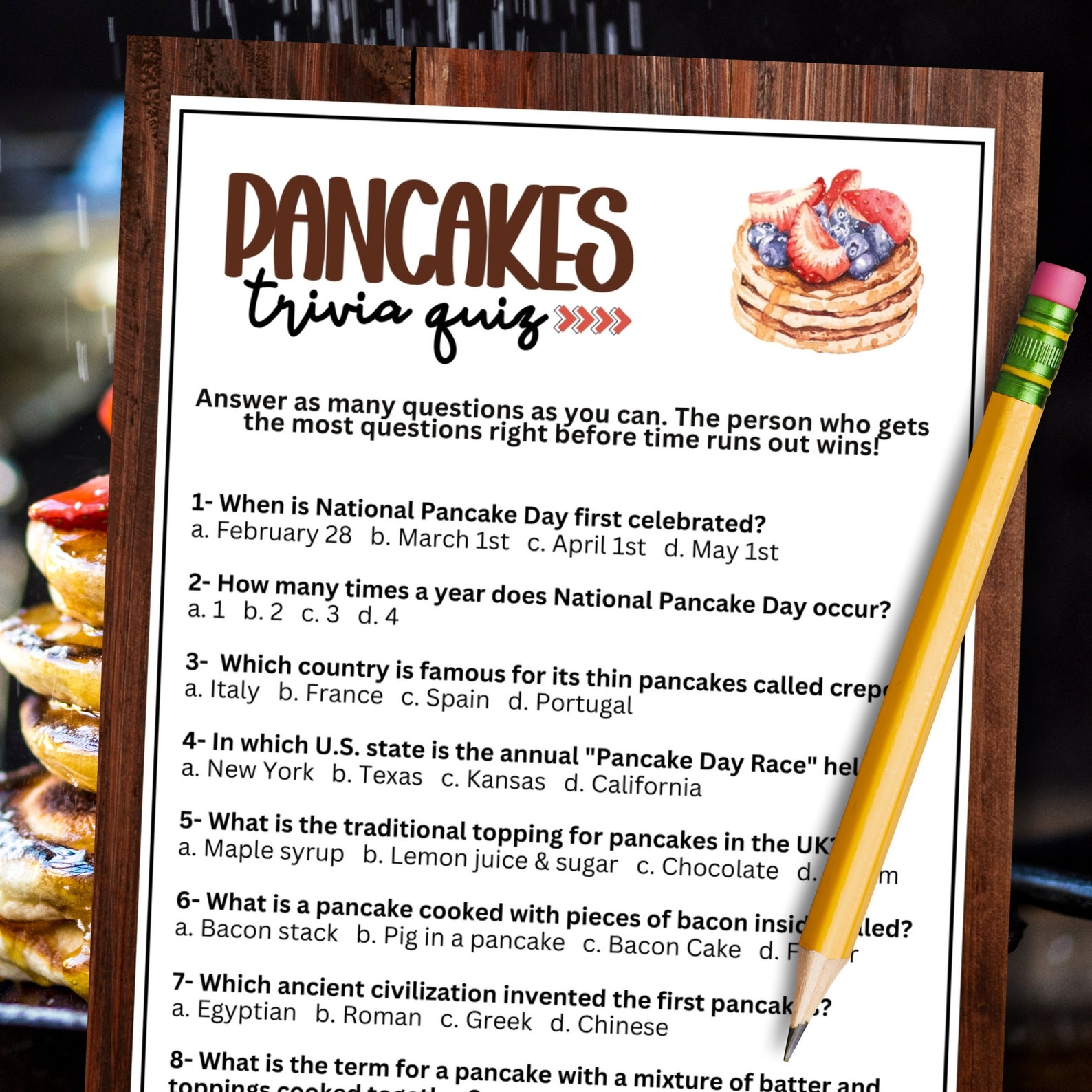 Pancake Party Trivia Quiz Questionnaire for Pancakes and Pajamas on ...