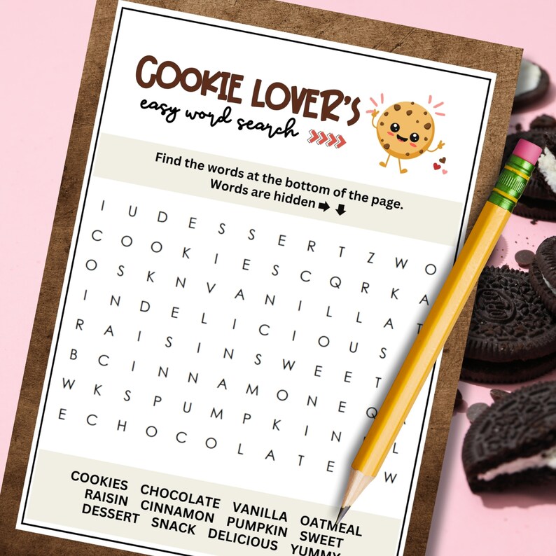 Cookies Word Search Simple and Easy for Little Kids Birthday Party or ...