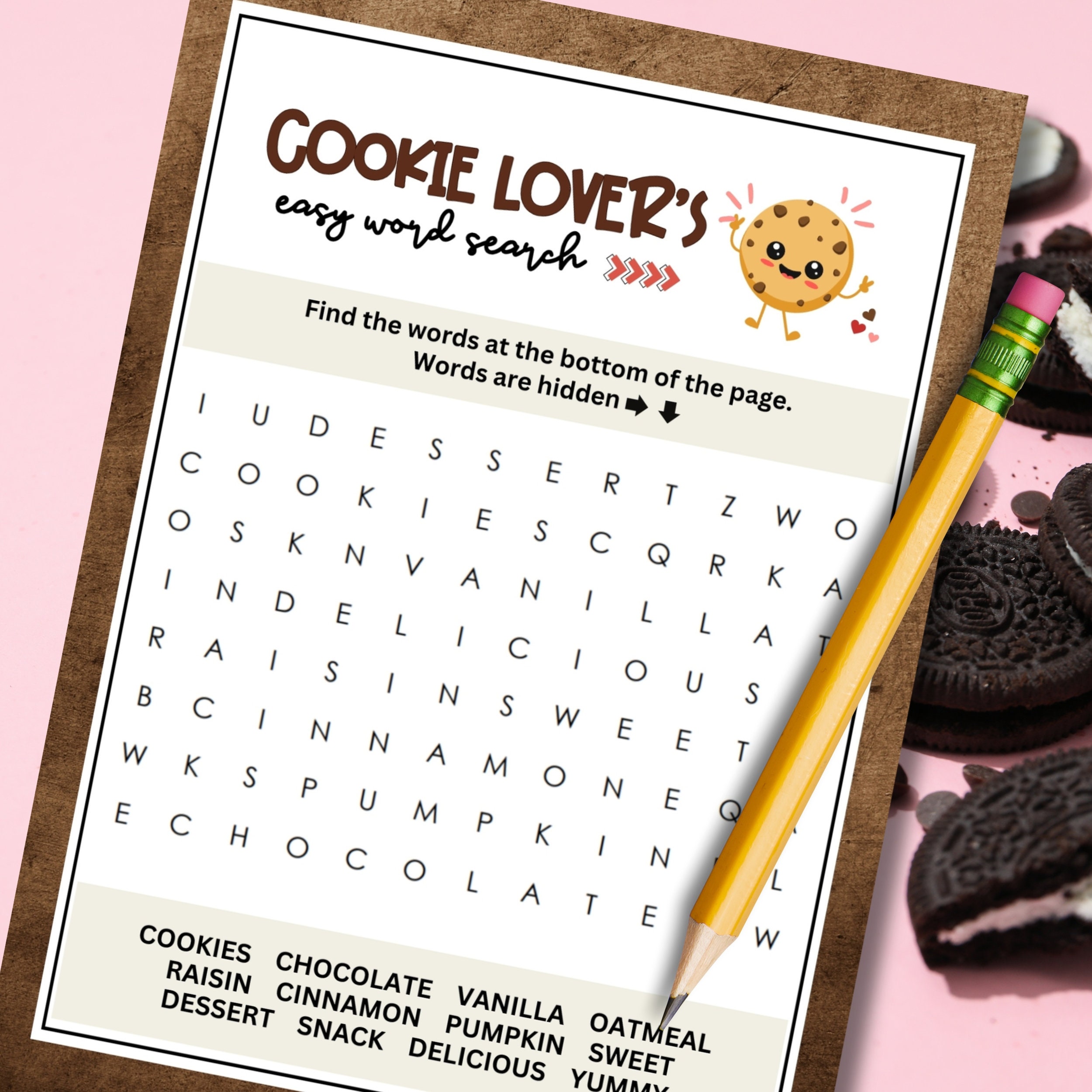 Cookies Word Search Simple and Easy for Little Kids Birthday Party or Baby Shower With Bridal ...