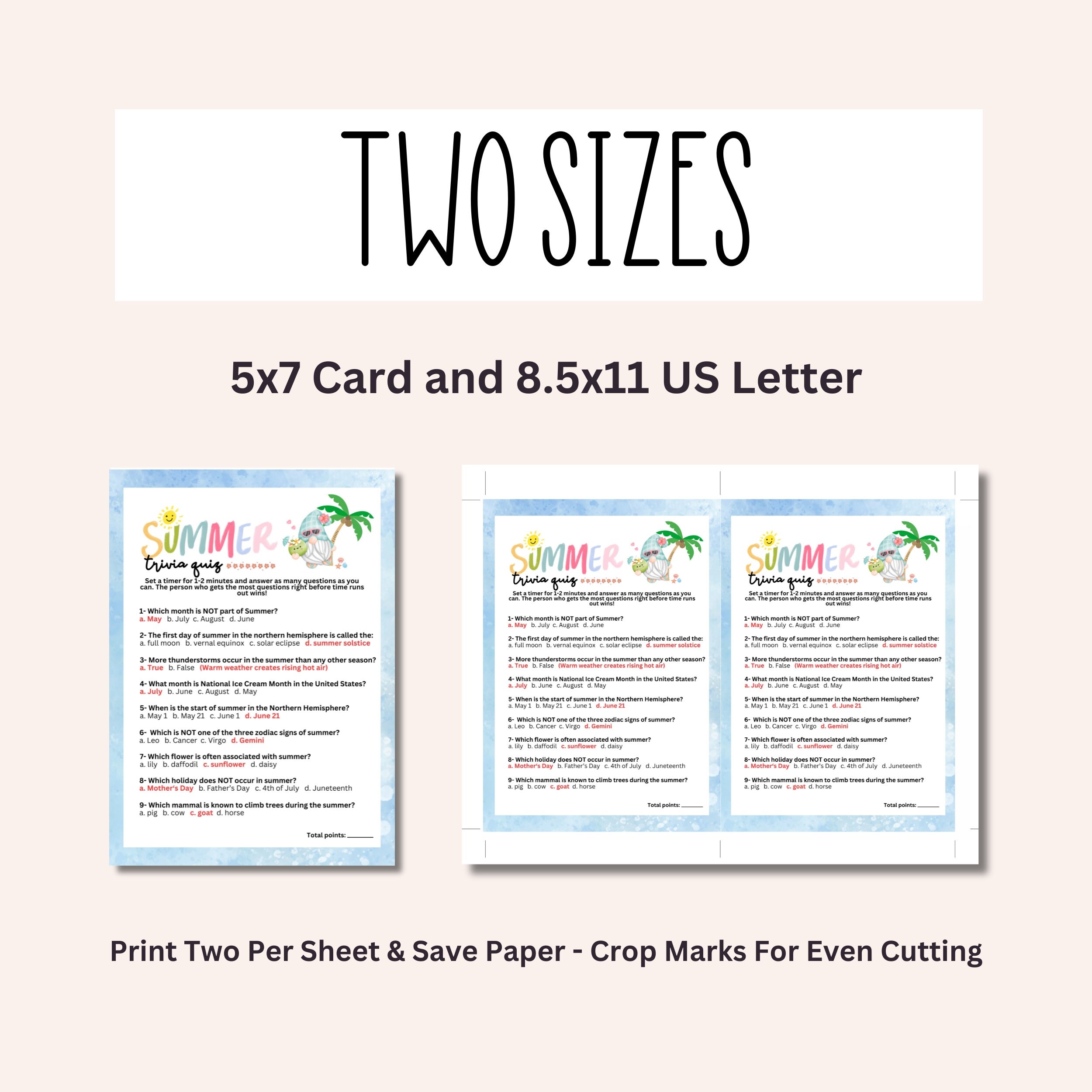 June Trivia Printable Multiple Choice Summertime Game for Pool Beach ...