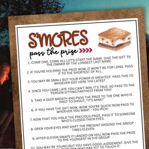 S'mores Pass the Prize Game: Camping Party Printable (PDF) - Etsy