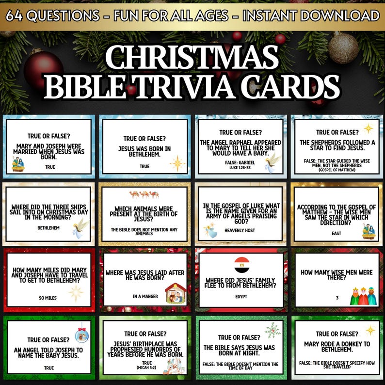 Christmas Bible Trivia Cards: Nativity Quiz for Family, Youth (PDF) - Etsy