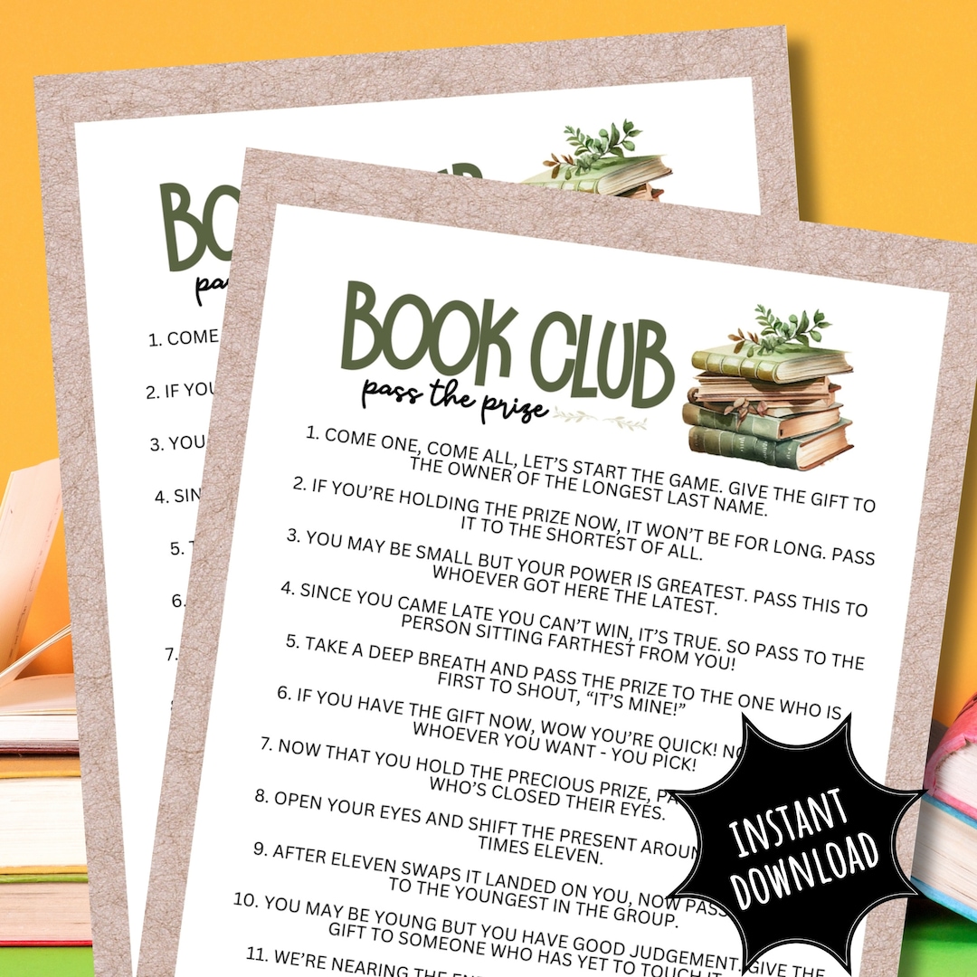 Book Club Pass the Prize Left Right Game for Avid Readers Library Goers ...