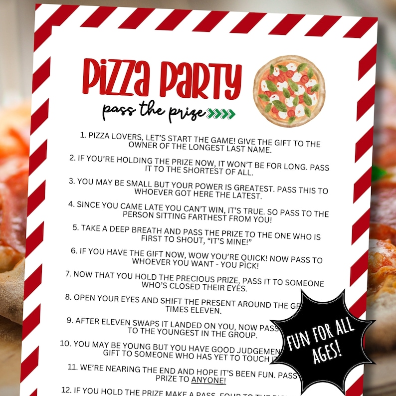 Pizza Party Pass the Prize Left Right Indoor Outdoor Game Activity ...