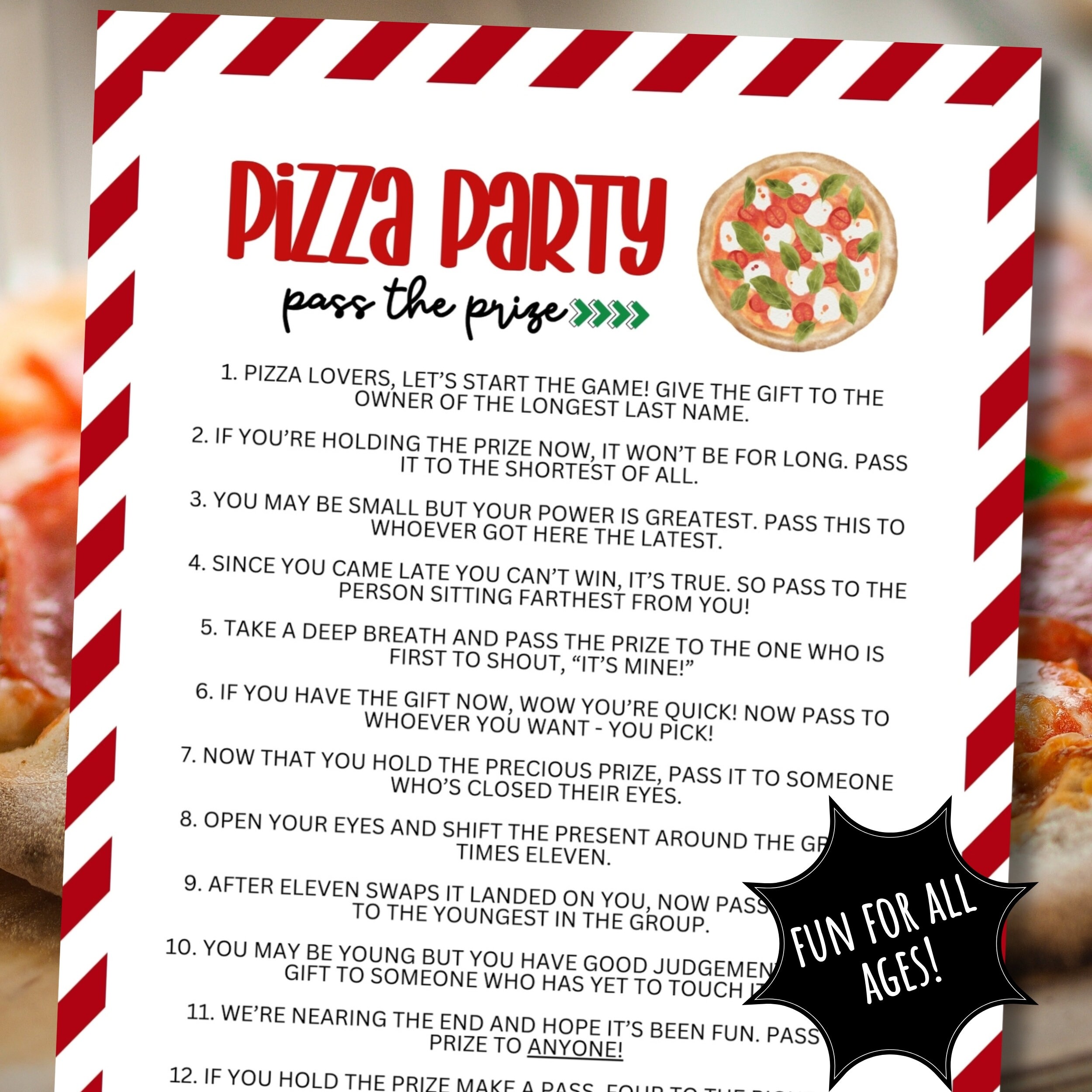 Pizza Party Pass the Prize Left Right Indoor Outdoor Game Activity ...