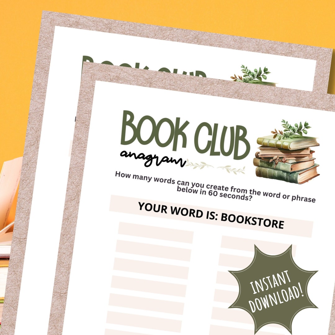 Book Club Printable Game and Anagram Word Scramble to Search for ...