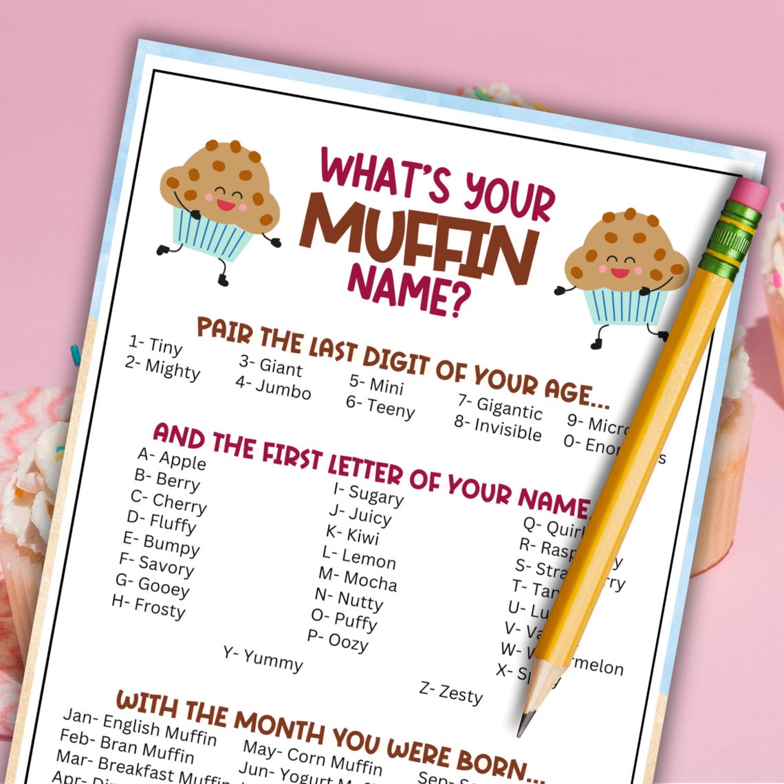 Muffin Name Generator Game: Birthday Party Activity (digital Download ...
