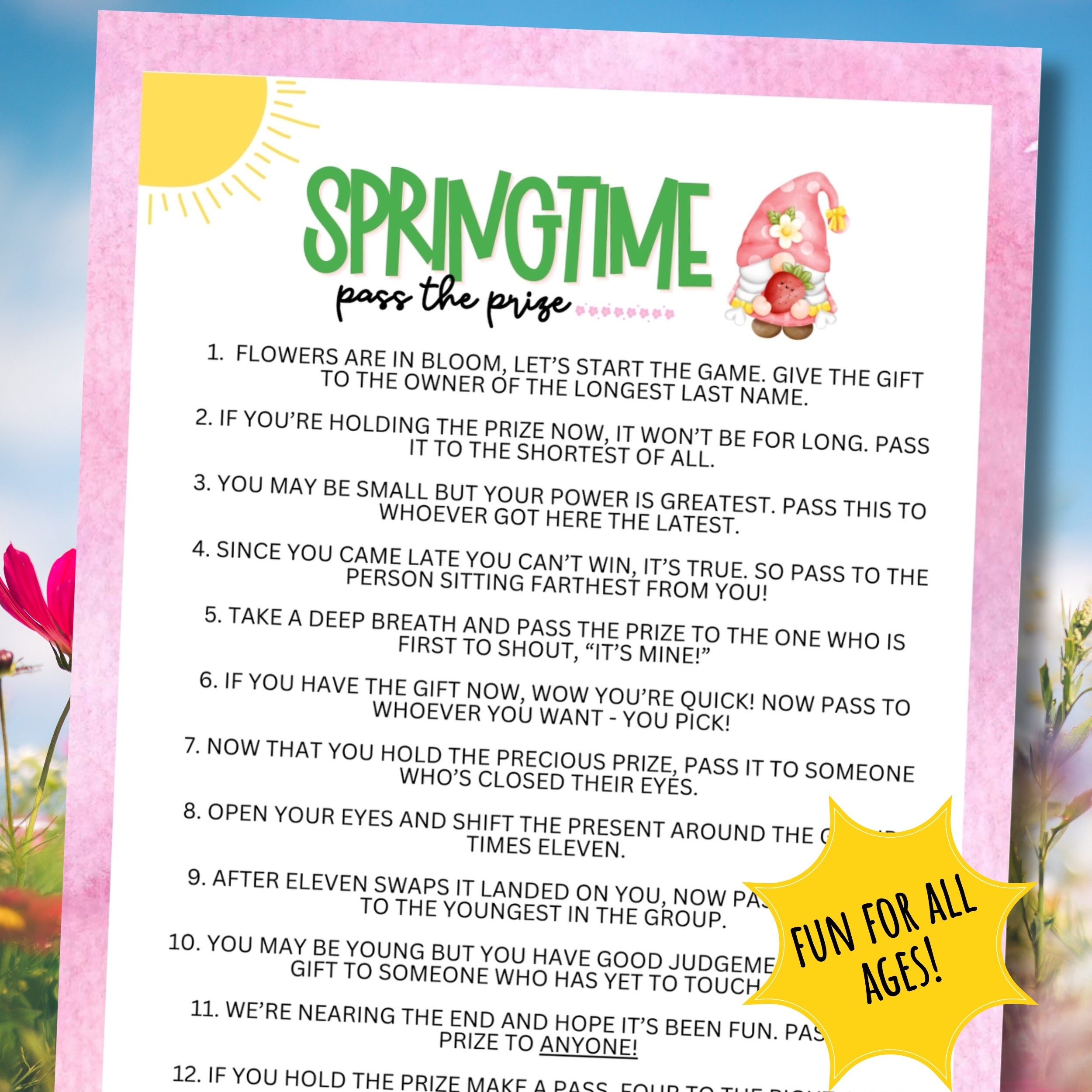 Spring Pass the Prize Left Right Game Activity Ideas Fun Teens Kids ...